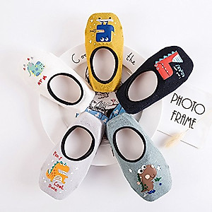 JUNOAI Toddler Non Skid No Show Socks - Low Cut Anti Slip Grip Slippers for Baby Kids Boys Girls 10 Pairs (3-4T, Dinosaur)