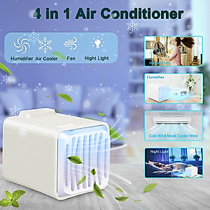 TKLake Portable Air Conditioner, 4 In 1 Portable AC Air Conditioners, Mini Air Cooler Fans with USB & LED, Personal Air Conditioner for Home/Office/Dorm/Outdoor