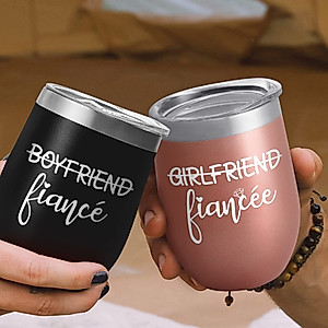 LiqCool Engagement Gifts for Couples, Fiance Gifts for Him Her, Newly Engaged Gifts for Couple, Cool Engagement Gifts, 12oz Wine Tumbler for Fiance Fiancee Boyfriend Girlfriend, Black and Rose Gold