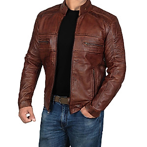 Decrum Motorcycle Jacket Men - Mens Leather Jacket | [1100065] Austin Brown, XL
