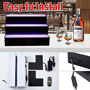 Kweetle 16 Inch 3-Step LED Lighted Liquor Bottle Display Shelf, LED Bar Shelves for Liquor Bottles, Acrylic Liquor Shelf with Remote & App Control for Home Commercial Living Room