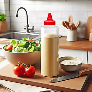 Amazing Abby 24-Ounce Plastic Squeeze Bottles (Set of 6), Reusable Condiment Bottles, BFA-Free, Dishwasher-Safe, Perfect for Ketchup, Mustard, Mayonnaise, Sauces, Condiments, Dressings, and More