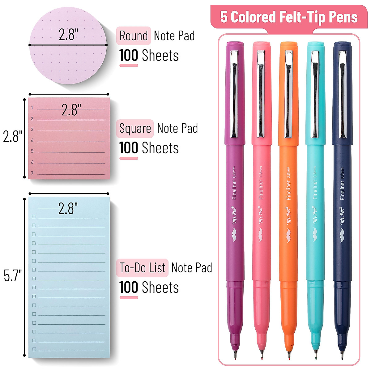 Mr. Pen Sticky Note Gift Box - 305 Pcs, Pastel Colors - Round, Square & Mini List Sticky Notes