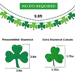 ONTODEX St. Patrick 's Day Garland Decorations, 2 Pre-Strung Felt Shamrock Clover Garland Banners & 18 St. Patrick 's Day Shamrock Assorted Cutouts, Perfect Irish Party Supplies