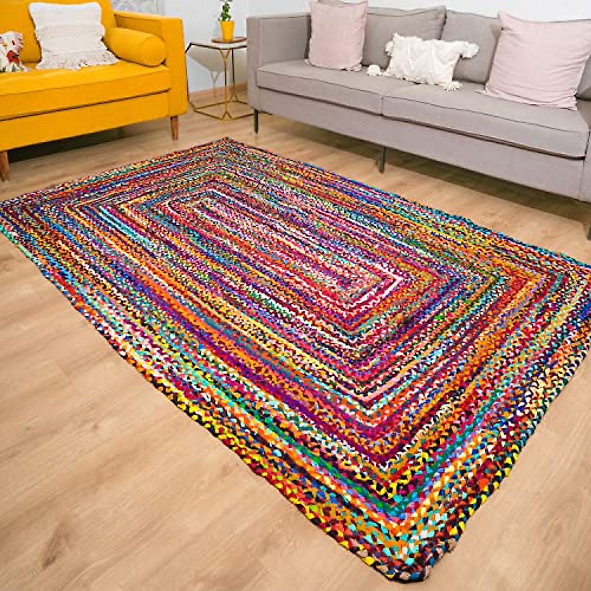 RAJRANG BRINGING RAJASTHAN TO YOU Large Chindi Rag Rug Braided Cotton Reversible Rugs (Multicolor, Rectangle, 4x6 Feet)