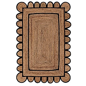 ROYAL ARTS & CRAFTS 2x3,3x5,4x6,5x7,6x9,8x10,9x12 Black Color Scalloped Design Jute Rug Kitchen Rug/ Patio Rug/ Hallway Rug/ Entryway Rug/ Outdoor Rug (3x4 Ft Area Rug)