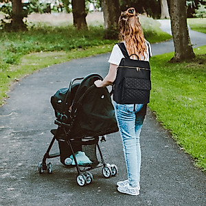 Diaper Bag Backpack Leather Baby Bag with Multiple Pockets, Changing Station, Stroller Straps, Large Capacity for Wet Clothes, Breast Pump, Milk Bottle Black