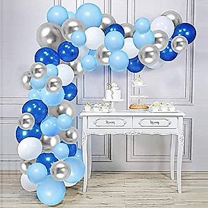 EZYLINKER Blue Balloon Garland Arch Kit - (130Pcs) Set of Blue Balloons, White Balloons, Light Blue, and Metallic Silver Balloons - ideal for Birthday Decorations, Wedding Parties, Baby Shower, etc