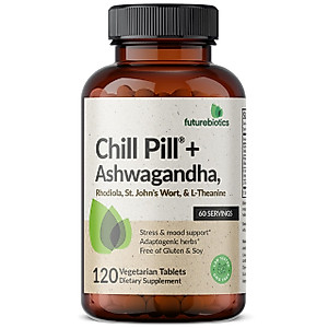 Futurebiotics Chill Pill + Ashwagandha, Rhodiola, St. John’s Wort, & L-Theanine - Non-GMO, 120 Vegetarian Tablets