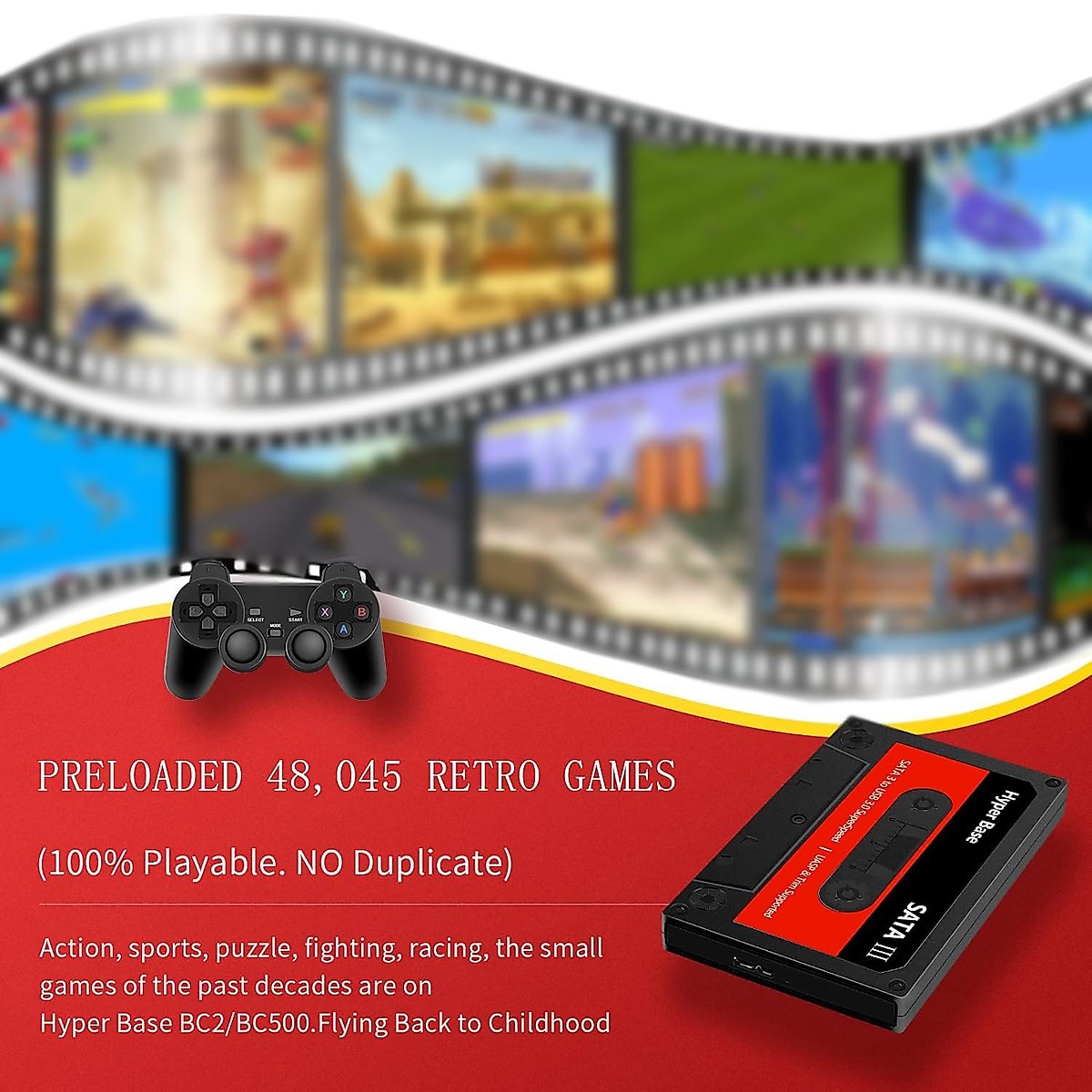 Retro Game Console Made by 500G External Hard Drive, Emulator Console Built-in 48,045 Games, Batocera Game System 62 Emulators Compatible with PSP/ATARI/3DO/MAME, Plug and Play in Windows