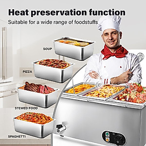 3-Pan Commercial Food Warmer,21 QT Electric Countertop Food Warmer,Stainless Steel Buffet Bain Marie Servers with Temp Control 86-185°F, Steam Table Food Warmer for Catering Parties Restaurants 1200 W