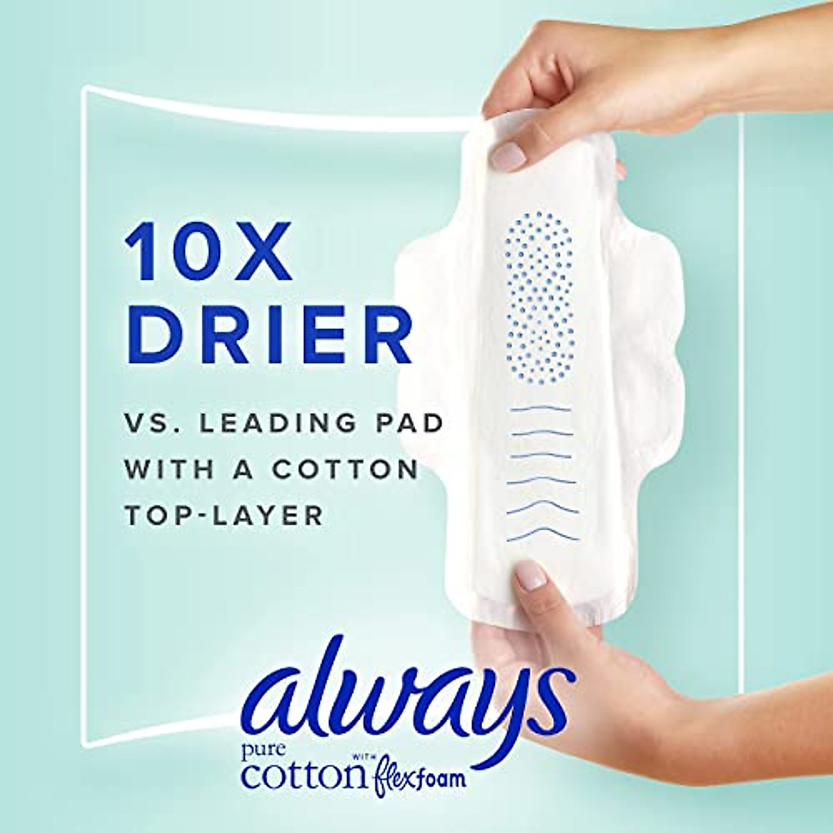 Always Pure Cotton Feminine Pads for Women, Size 3, Extra Heavy Flow, with wings, Unscented, Free of Dyes, Fragrances, and Chlorine Bleaching, 22 Count x 3 Packs (66 Count total)