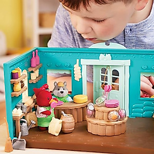 Li'l Woodzeez – General Store Dollhouse Playset 72Pcs – 2 Posable Doll Figures & 1 Storybook Included – Miniature Furnitures & Accessories – Stackable Playset for Kids 3+