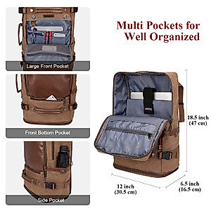 WITZMAN Travel Backpack for Men Women Carry on Luggage Backpack Canvas Rucksack Duffel bag with Shoe Compartment（A2020BROWN）