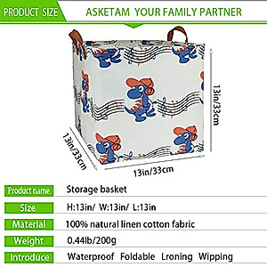 ASKETAM Square Canvas Collapsible Fabric Baby Toy Box Storage Bin Bedroom Decor Closet Kids Laundry Baskets Toy Organizer,Shelf Basket Nursery Storage,Gift Baskets(Music Dinosaur)
