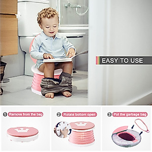 Travel potty for toddlers, Portable Potty for Toddlers Foldable Kids Training Toilet Seat for Boys Girls Baby Carry Potty Children Car Potty Chair for Camping Park with 3 rolls bag（Pink）