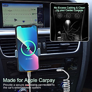 Coiled iPhone Lightning Cable Apple Carplay Cable MFi Certified, Retractable Apple Car Play Cord with Data Sync and LED, Short Coiled iPhone Charger Cable for iPhone/Pad/Pod, White