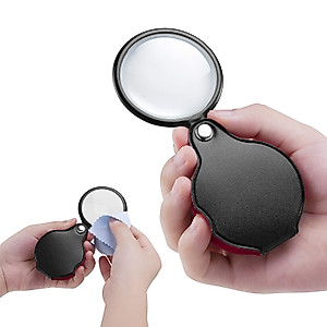 2PCS Upgrade 10X Small Magnifying Glasses for Kids/Senior, Pocket Magnifier for Reading/Close Work, Mini Folding Magnifying Magnify Glass with Protective Sheath, Ideal for Repairing/Hobby/Coins, 1.96"