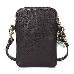 CHALA Cell Phone Crossbody Purse-Women PU Leather/Canvas Multicolor Handbag with Adjustable Strap - Sand Dollar - teal