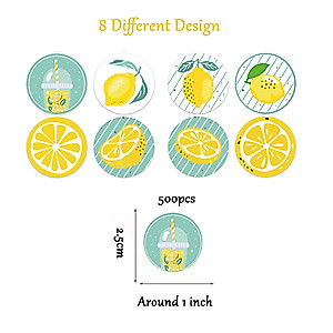 500pcs 1 Inch Lemon Stickers Roll for Envelope Seals 8 Different Design Sticker for Business Card Candy Cookie Bag Gift Party Favours Decorations