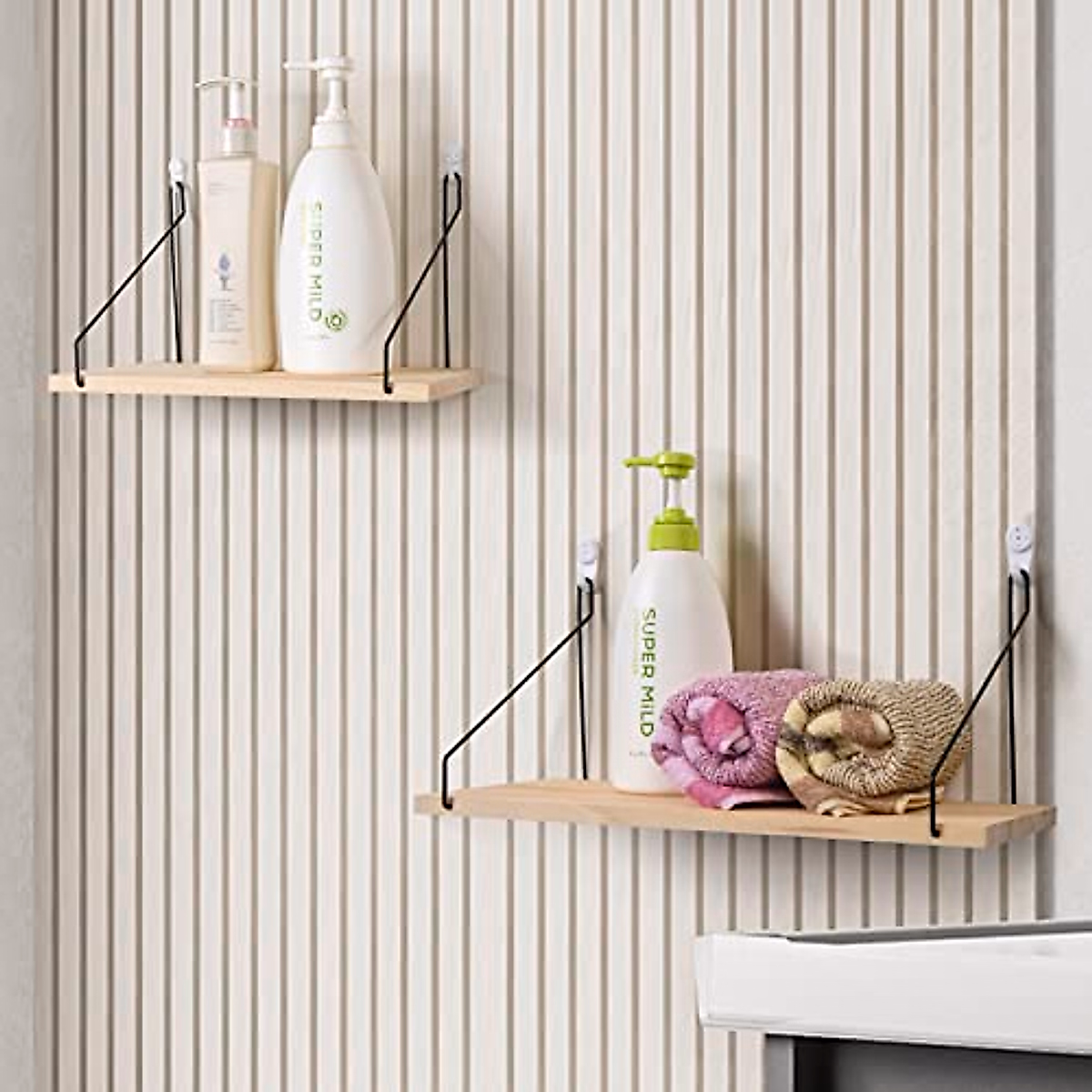 Allboss Wall Mounted Floating Shelves Set of 3 Rustic Solid Wooden Wall Collection Storage Shelf Suitable for Bedroom Bathroom, Living Room, Kitchen, Laundry Room(Original Wood)