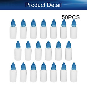 Bettomshin 50Pcs 20ml PE Plastic Squeezable Eye Liquid Dropper Bottles Thin Mouth Lab Reagent Bottle Liquid Sample Seal Sample Storage Translucent Bottle with Blue Cap
