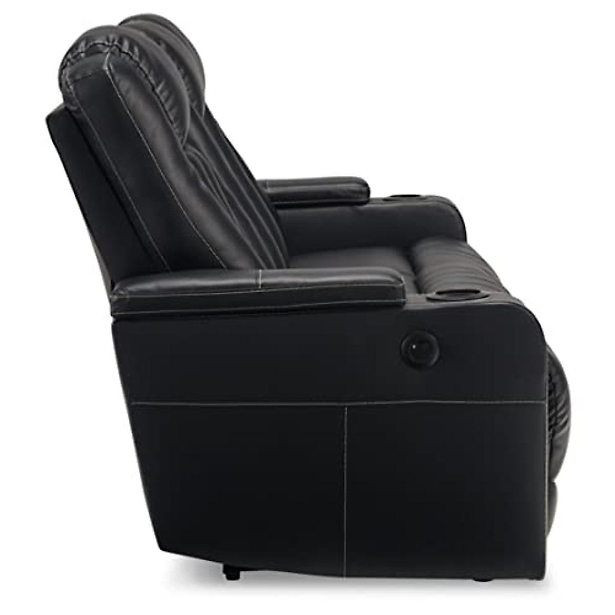 Signature Design by Ashley Center Point Contemporary Faux Leather Tufted Reclining Sofa with Drop Down Table, Black