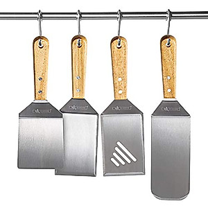 Barbecue Turners with Acacia Wood Handle, Professional Stainless Steel 4-Piece BBQ Grilling Cooking Spatula Set