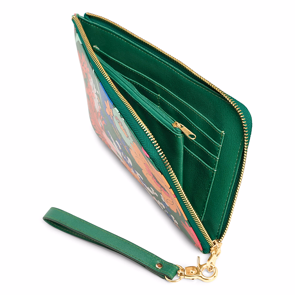 ban.do Women's Green Floral Getaway Travel Wallet Wristlet, Passport & Card/ID Holder with Removable Wrist Strap, Superbloom