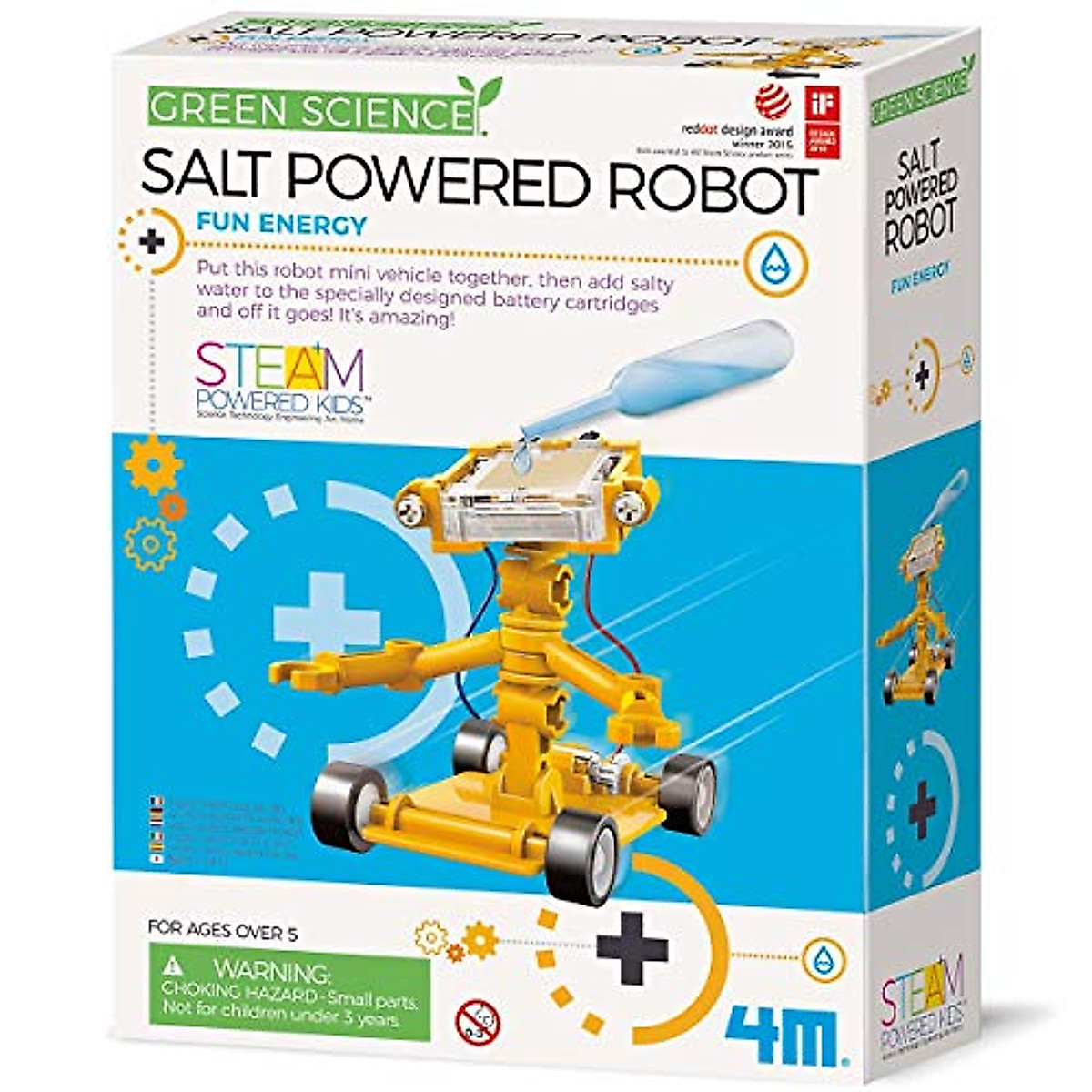4M Toysmith, Green Science Salt Water Powered Robot Kit, STEAM Powered Kids, Beach Toy, For Boys & Girls 5+