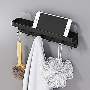 Key Holder for Wall-Mail Organizer Wall Mounted with Small Shelf and 6 Hooks,Key Rack for Home Entryway Hallway Kitchen Farmhouse Office Decor,Rustproof,No Drilling,Black