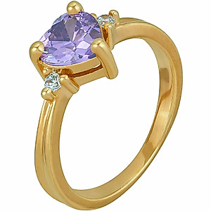 LIFETIME JEWELRY 3-Stone Cubic Zirconia Heart Ring for Women 24k Real Gold Plated (Purple, 7)