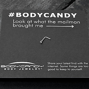 Body Candy Solid 14k White Gold 2mm Clear Cubic Zirconia L Shaped Nose Stud Ring 20 Gauge 1/4"