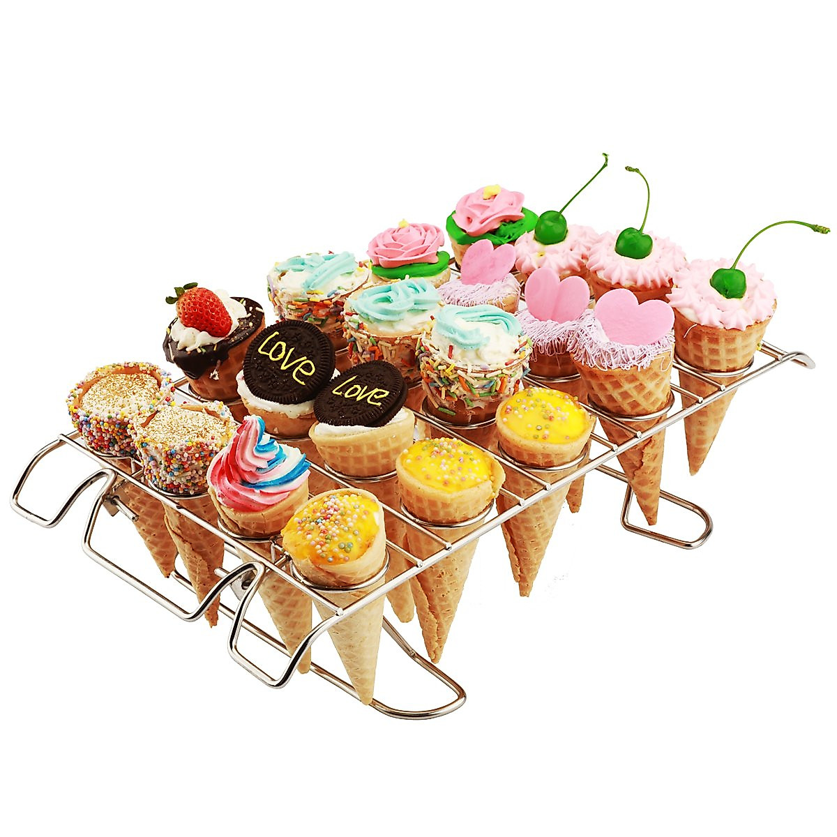 Cupcake Cone Baking Rack, Ice Cream Cone Stand Holder, Waffle Cone Holder,Stainless Steel,20 Capacity Foldable (1)