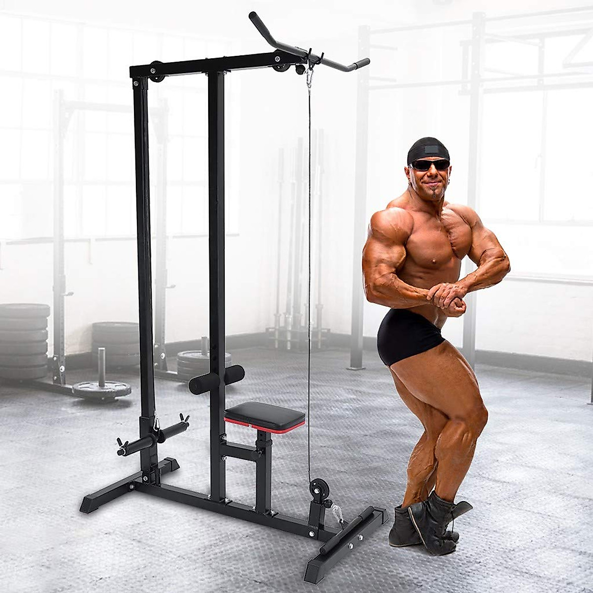 Debonla Body LAT Pull Down Machine Low Bar Cable Fitness Training Weigh Home Gym Sports Black Max 395lb