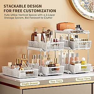 DABIGE 2Pcs 3 Tier Bathroom Organizers and Storage, UPGRADE WIDER BOLDER, Pull Out Under Sink Organizer with Dividers, Kitchen Pantry Organizers and Storage, Bathroom Storage Cabinet - White
