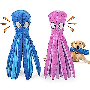 HGB Squeaky Dog Toys, Octopus No Stuffing Crinkle Plush Dog Chew Toys for Puppy Teething, Pet Training and Entertaining, Durable Interactive Dog Toys for Puppies, Small, Medium, and Large Dogs, 2 Pack