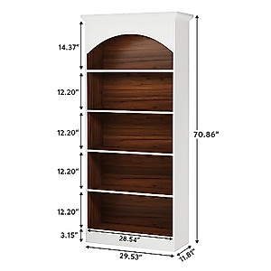 Tribesigns 5-Shelf White Bookcase and Bookshelf, 70.9'' Tall Bookcase with 5-Tier Storage Shelves, Vintage Free-Standing Library Bookshelf Shelving Unit for Living Room, Home Office (White & Oak)