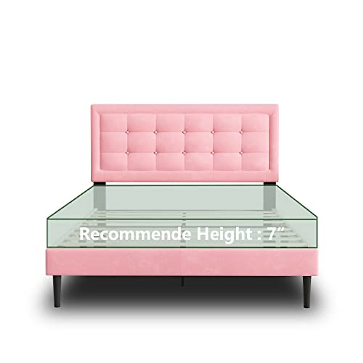 Lijimei Full Size Bed Frame with Button Tufted Headboard, Platform Upholstered in Velvet Fabric,Mattress Foundation with Wooden Slats Support, Easy Assembly, No Box Spring Needed, Pink Velvet