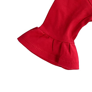 DEFAHN Baby Girl Bell Sleeve Bodysuit Red Onsies Cotton Ruffle Romper Infant Clothes Outfit 0-24 Months (Red, 0-3 Months)