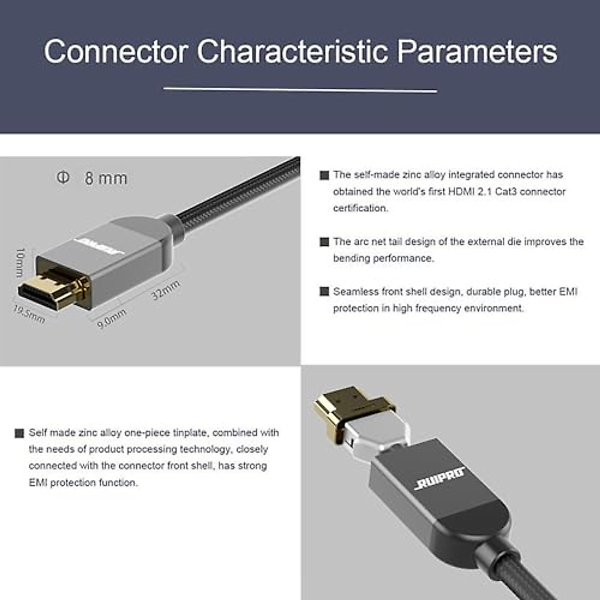 RUIPRO 8K HDMI Ultra High Speed Certified Cable 10 Feet 48Gbps 8K60Hz 4K120Hz Dynamic HDR eARC HDCP2.2/2.3 for RTX4080/4090/3080/3090, Xbox S/X, PS5/4, AVR, Projector, LG/Samsung/Sony TV