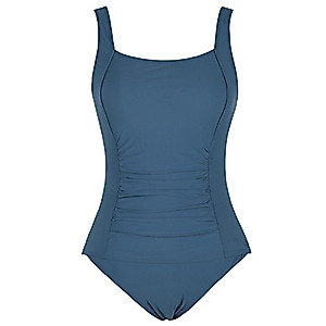 Firpearl Women Retro One Piece Bathing Suit Ruched Tummy Control Swimsuit Aquamarine Blue US10