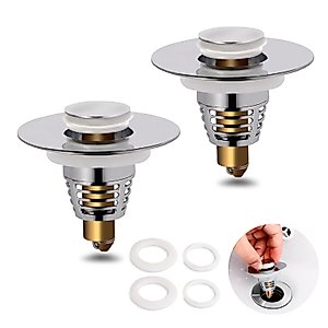 Universal Bathroom Sink Stopper with Hair Catcher, Bathtub Stopper Drain Strainer Pop Up Stopper for 1.06-1.5 Inches Drain, Push Type Basin Sink Filter, Sink Strainer (2 PCs)