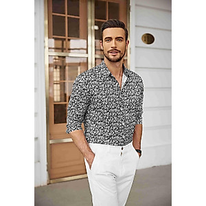 COOFANDY Men's Floral Dress Shirts Long Sleeve Regualr Fit Casual Button Down Shirts Black