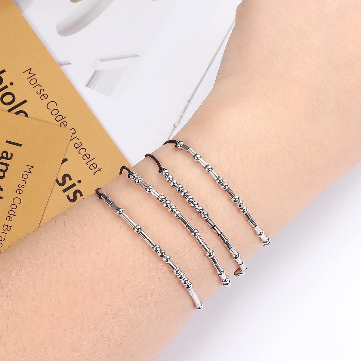 Jewenova Fuck Cancer Morse Code Bracelet for Women Men Beads on Silk Cord Friendship Bracelet Best Friend Bracelet Inspirational jewelry for Her with Meaning Card