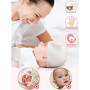 12 Pieces Newborn Baby Hats Mittens Set Bow Beanie Cap Cotton Glove for 0-6 Baby (Vivid Colors)