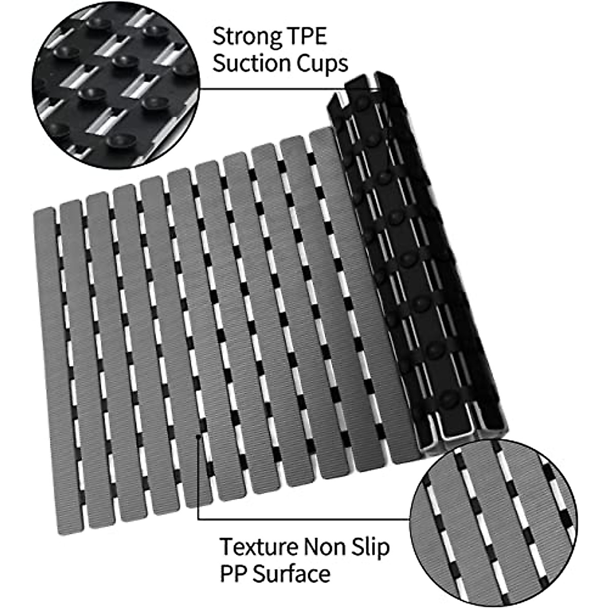 MBOSS Bath Tub Shower Mat Non Slip Bathtub Mats for Bathroom Shower Floor Mat Bath Mats for Shower Tub Anti Slip Shower Mat with Drain Hole and Large Suction Cups (Grey, 27.5 X 15.7 Inch)