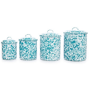 Crow Canyon Home Enamelware Canister Set, 4 piece, Turquoise/White Splatter
