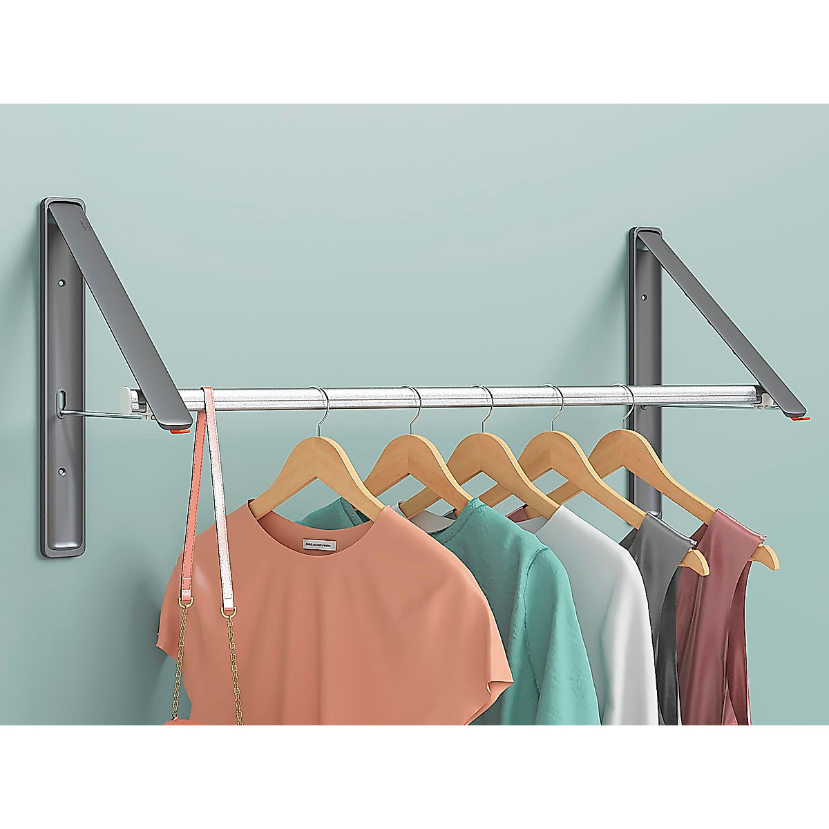 SKIKEN Wall Clothes Drying Rack Extendable Rod, Collapsible Wall Clothing Racks for Hanging, Retractable Hanger Wall Mount, Handy Simple Closet Organizer, Bathroom Balcony Rv Indoor, 31.5" (Gray)