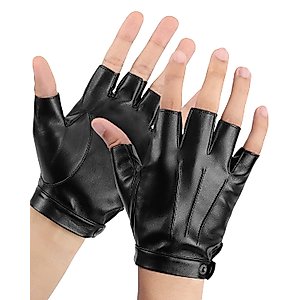KEMIMOTO Fingerless Driving Gloves PU Faux Leather Outdoor Sport Half Finger Glove for Men Women Teens, Black, Medium